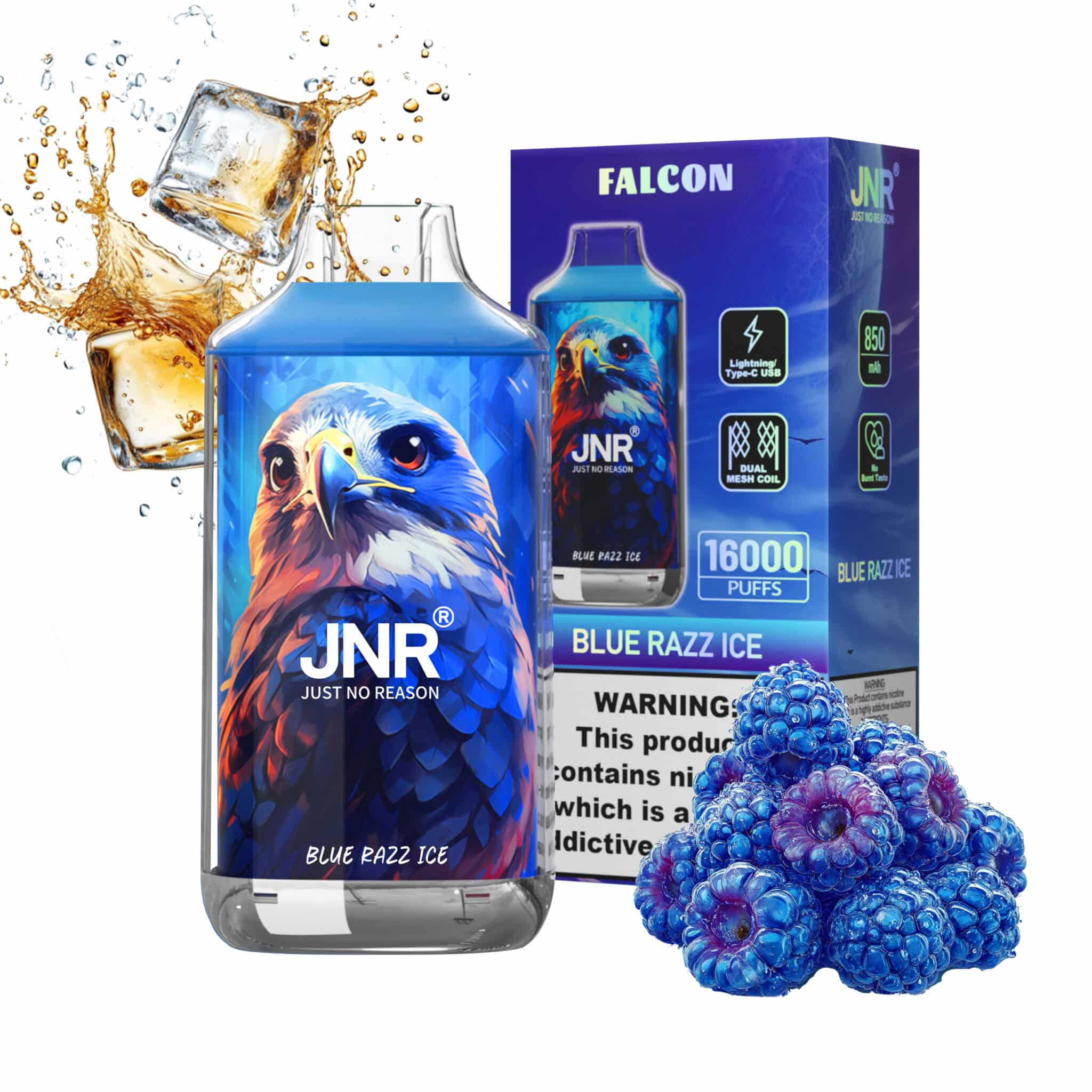 Blue Razz Ice Puff JNR Falcon 16k 16000 puffs Dual Mesh Coil - Stars Vape