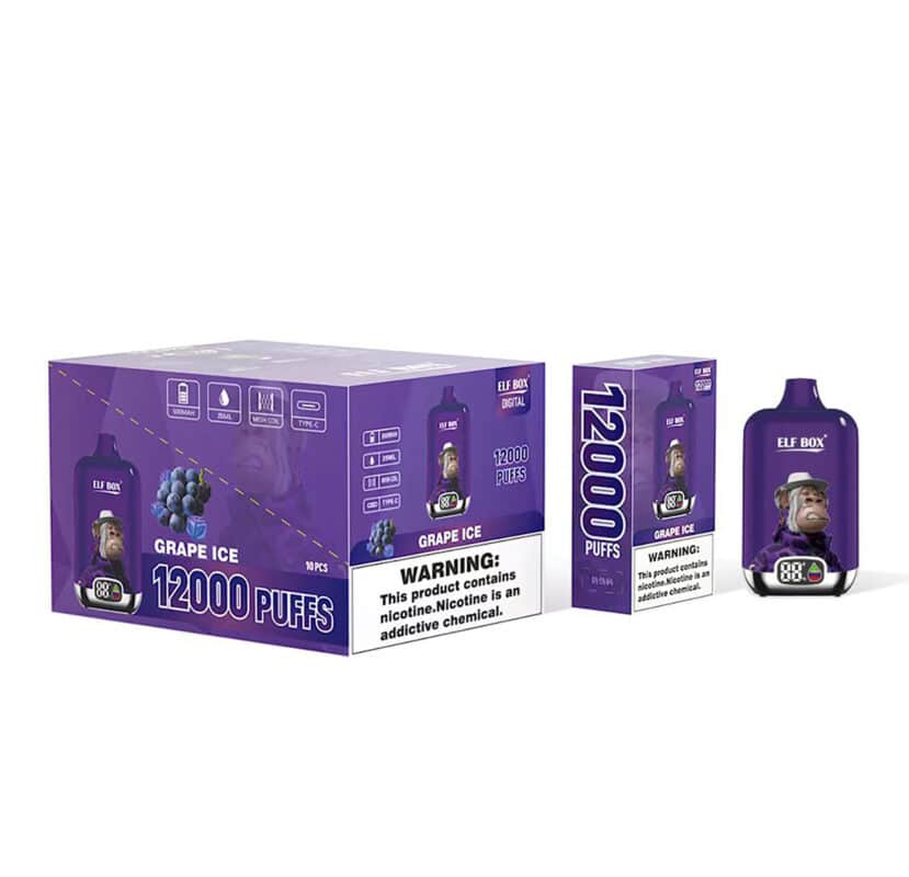 Grape Ice ELF BOX Digital 12000 Puffs 12K Cool Monkey - Stars Vape